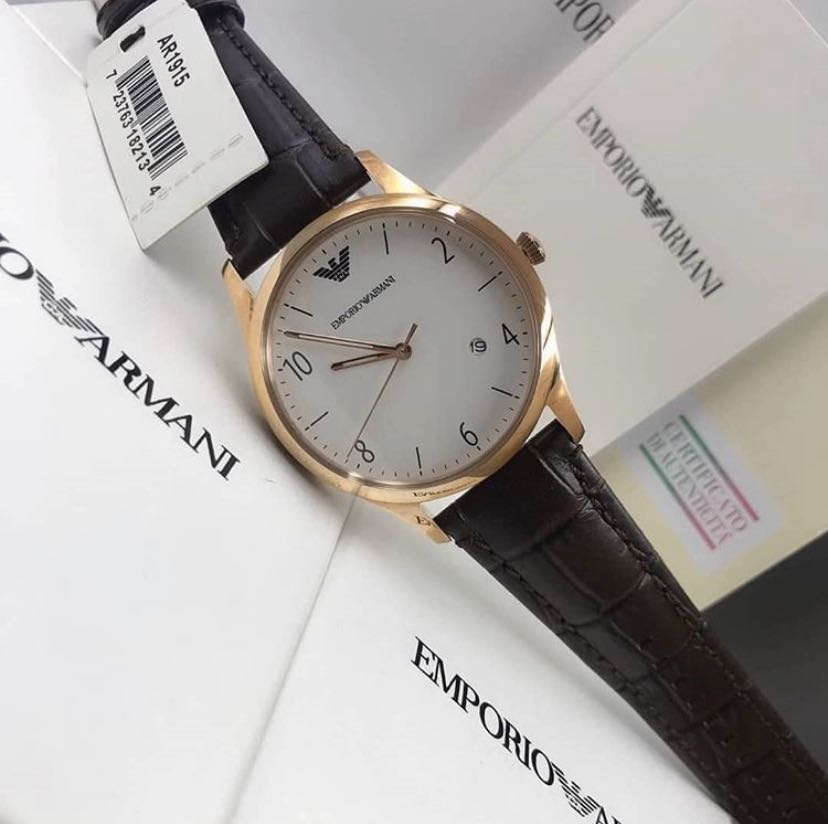 Emporio Armani White Dial Brown Leather Watch AR1915, Men's Fashion ...