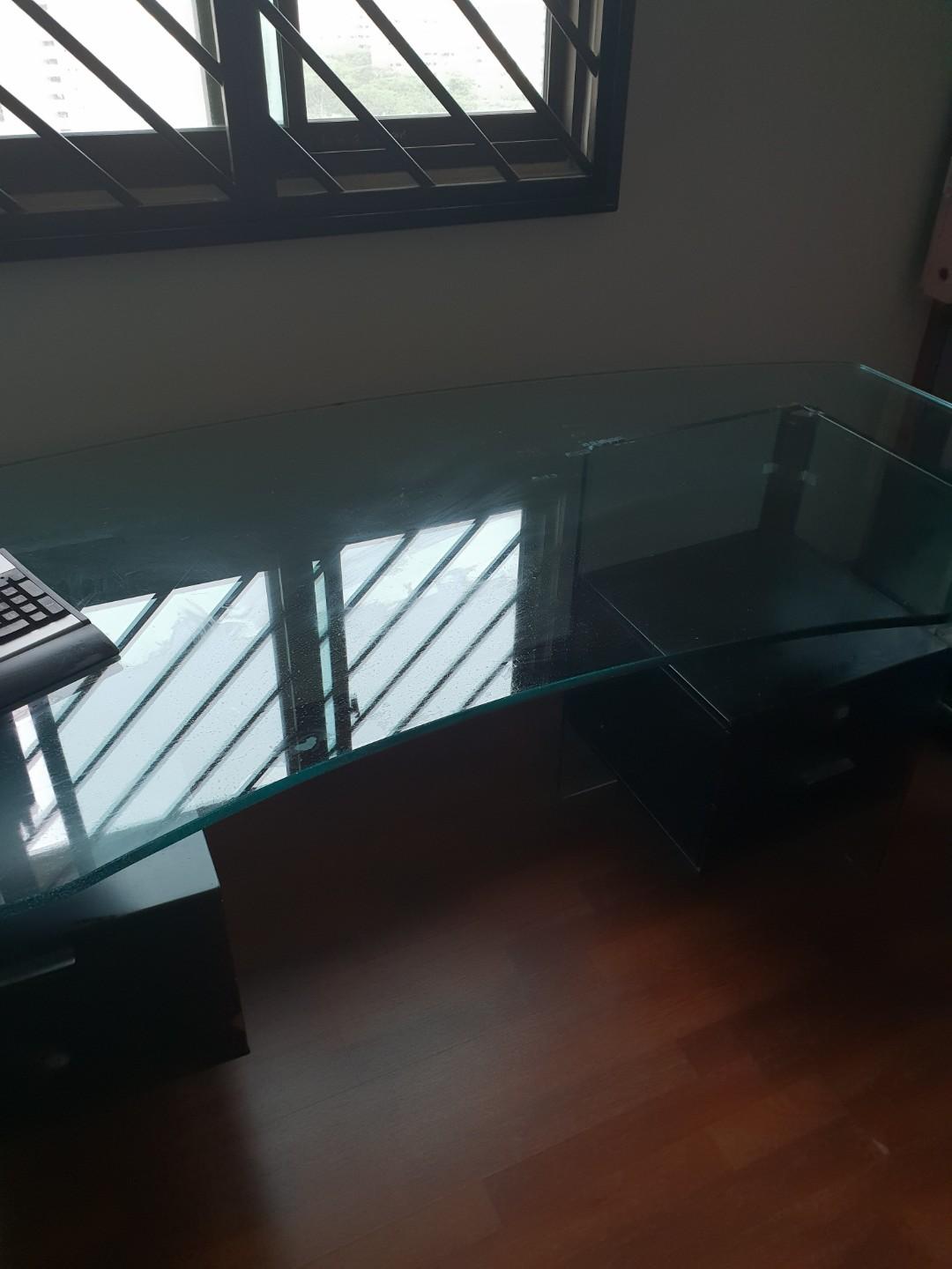 Glass top study table, Furniture & Home Living, Furniture, Tables ...