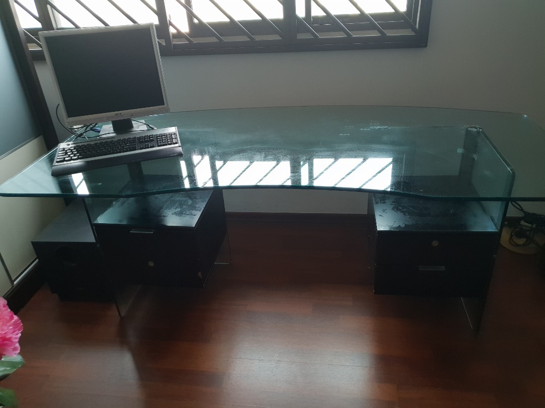 Glass top study table, Furniture & Home Living, Furniture, Tables ...
