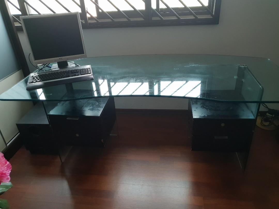 Glass top study table, Furniture & Home Living, Furniture, Tables ...
