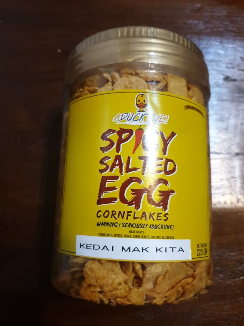 HALAL Spicy Salted Egg Cornflakes (Aducktive!), Food & Drinks, Packaged ...