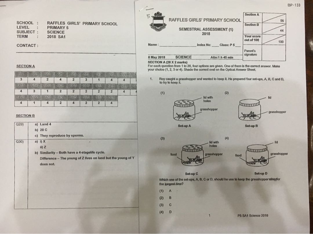 School Exam Papers - Raffles Girls Primary Science SA1 2018, Hobbies ...
