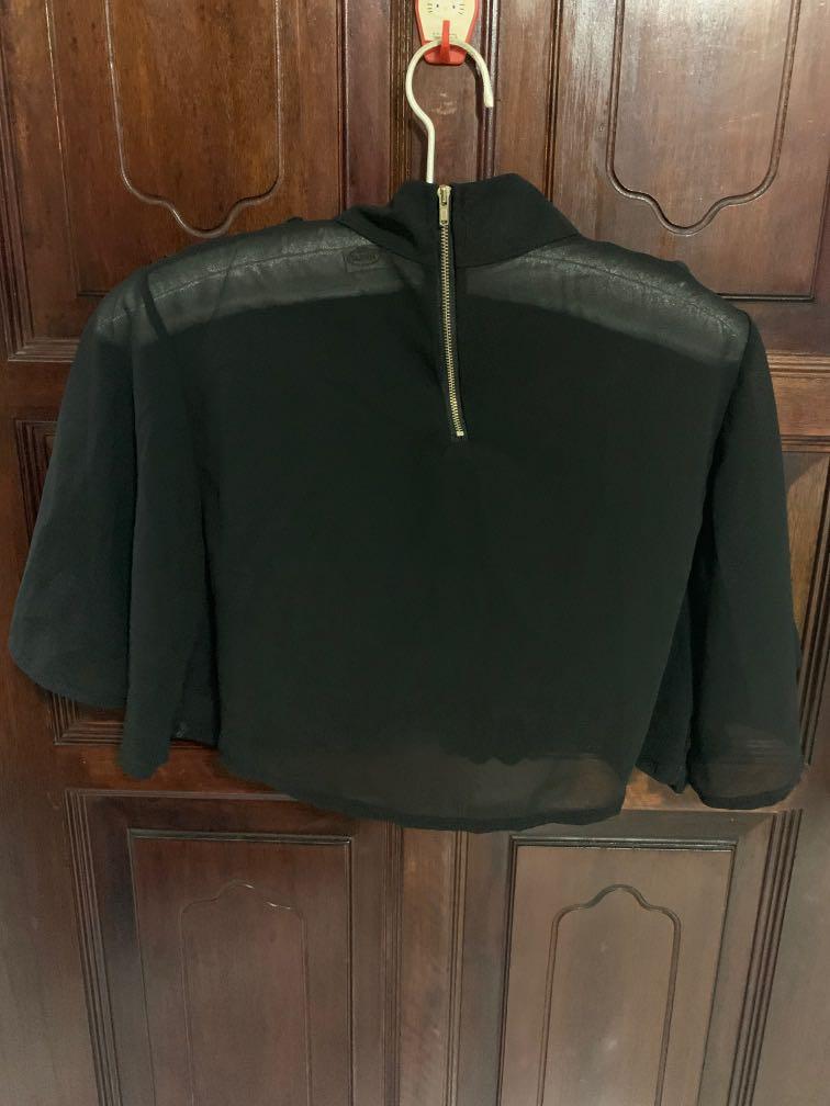 Translucent black crop top, Women's Fashion, Tops, Sleeveless on Carousell