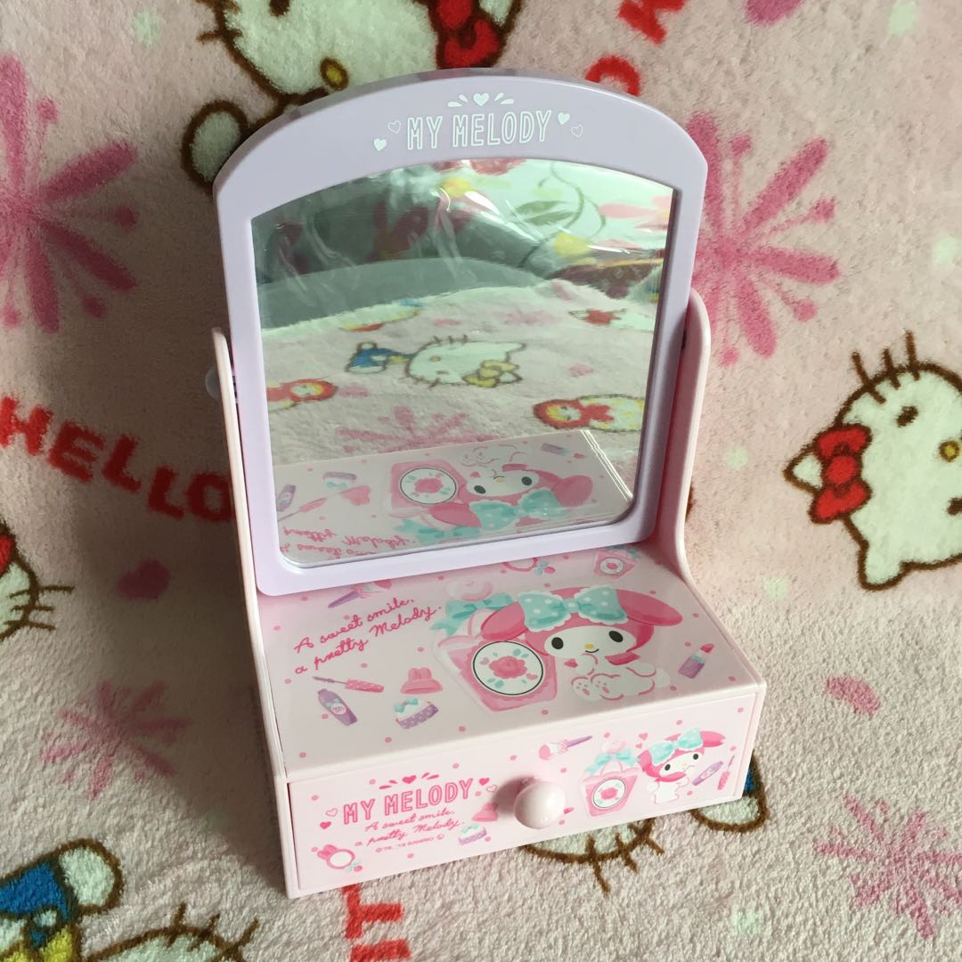 My Melody Table Mirror with Small Drawer, Furniture & Home Living ...