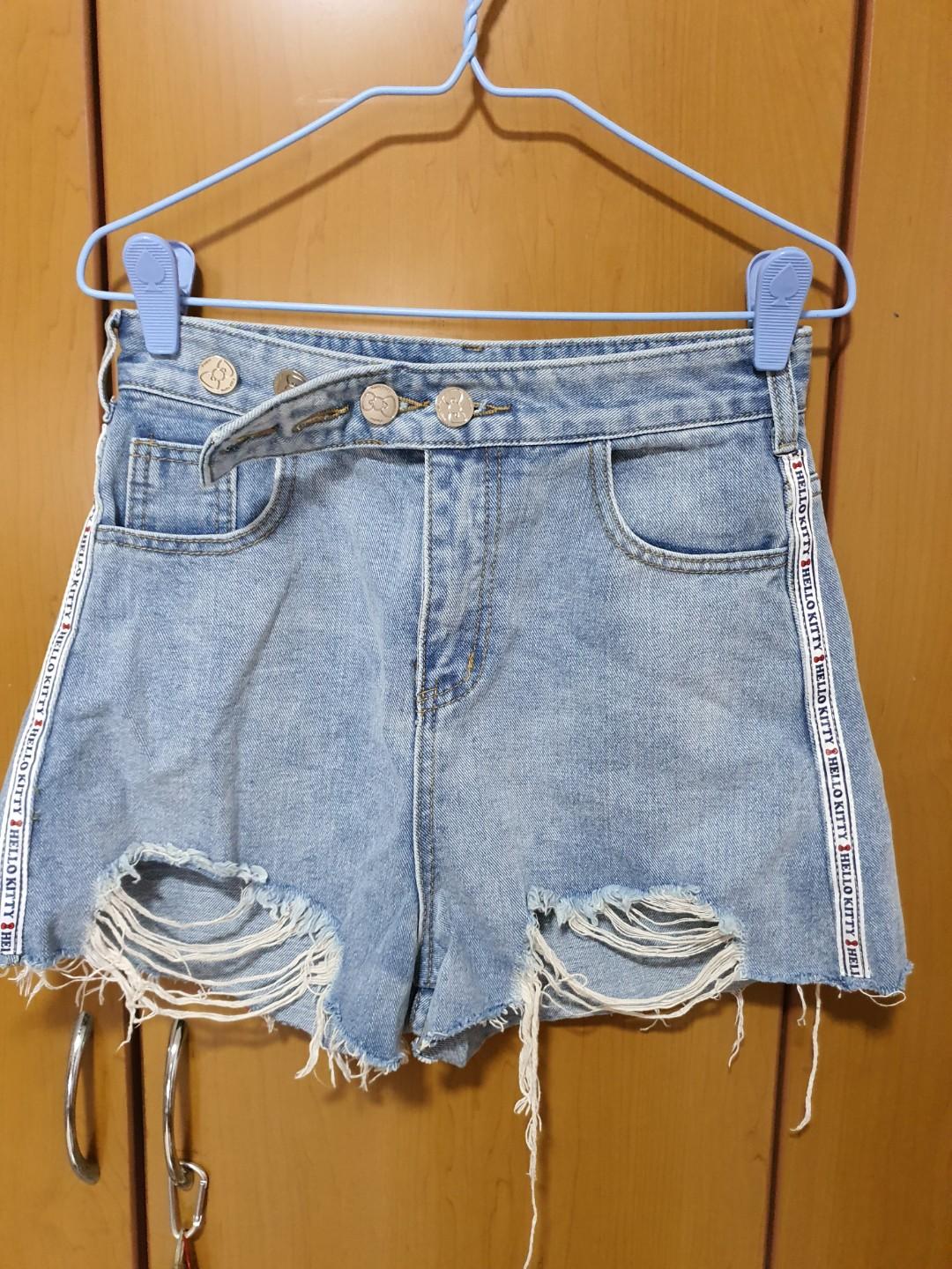 Ripped Denim Shorts (Hello Kitty), Women's Fashion, Bottoms, Jeans ...