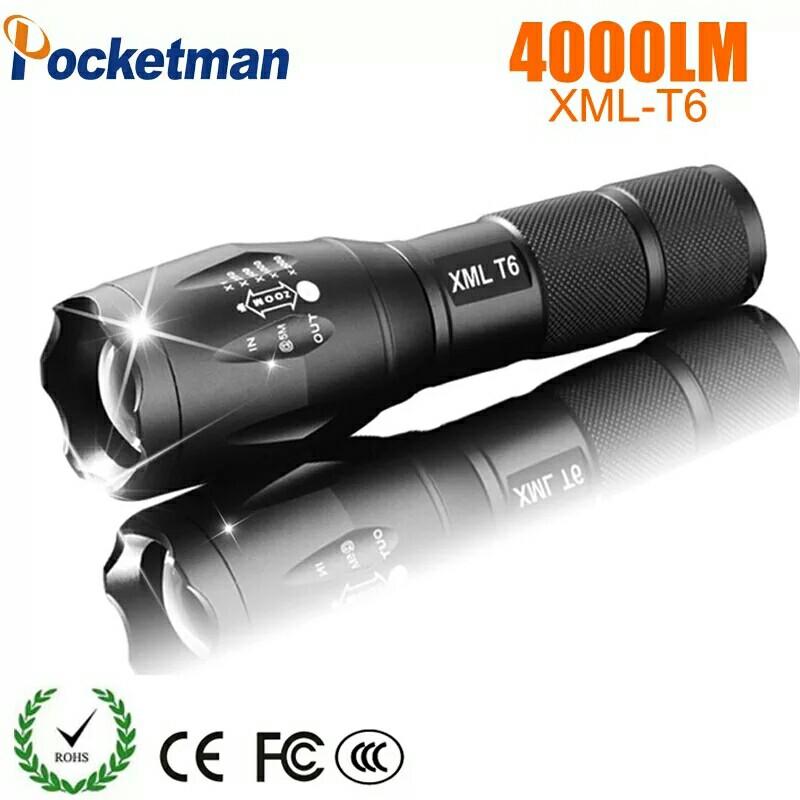 LED Rechargeable Flashlight Pocketman XML T6 linterna torch 4000 lumens 18650 Battery Outdoor ...