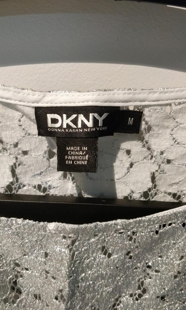 DKNY Metallic Silver Lace Top, Women's Fashion, Tops, Blouses on Carousell
