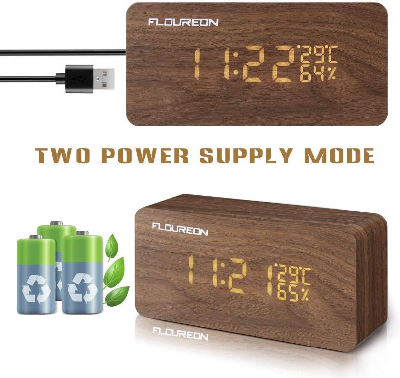 E32. FLOUREON Wooden Alarm Clock LED Desk bedside Digital Clock ...