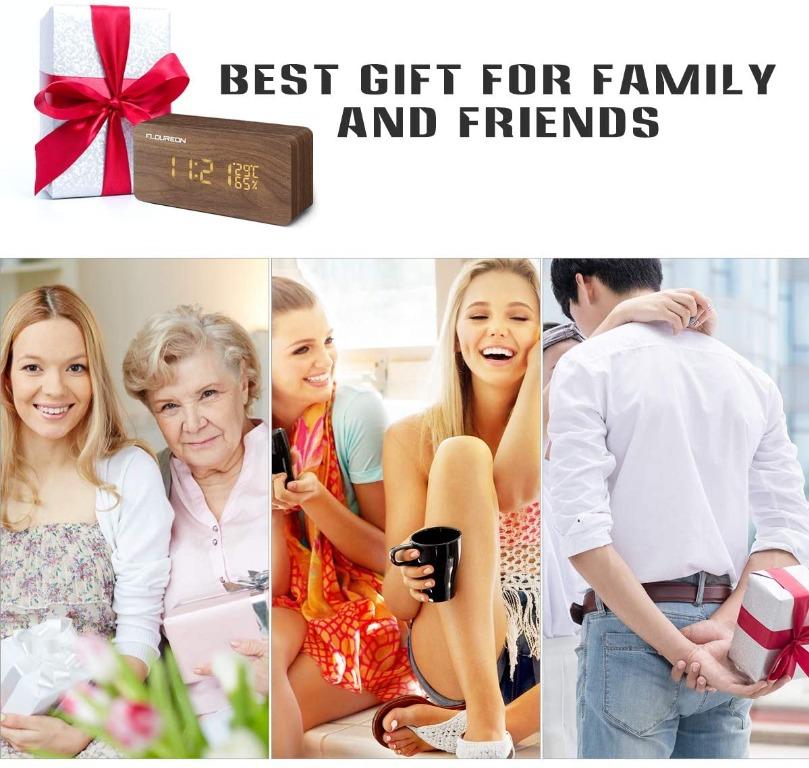 E32. FLOUREON Wooden Alarm Clock LED Desk bedside Digital Clock ...