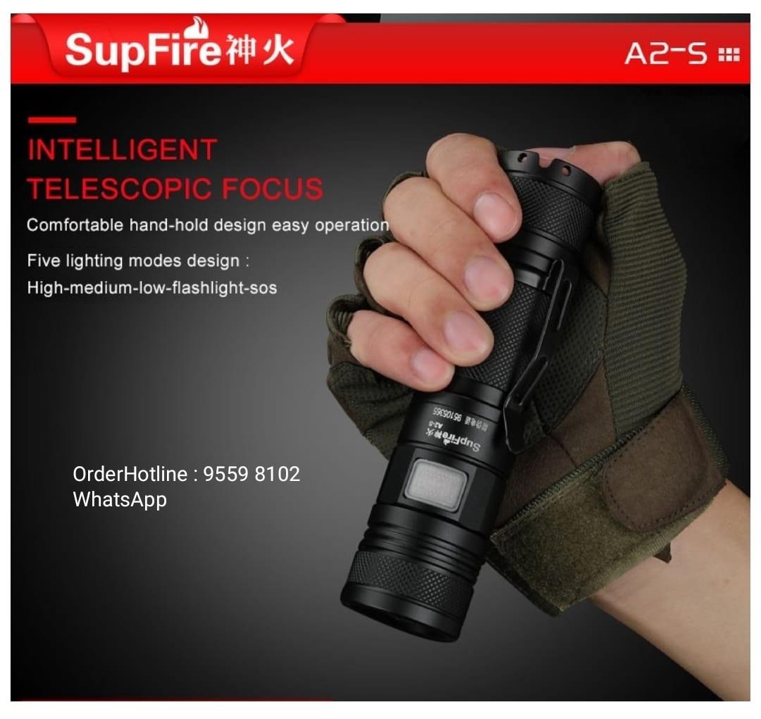 神火LED強光電筒 SupFire A2-S. 1100 lumens. 3700 mAh. Powered by 26650 lithium ...