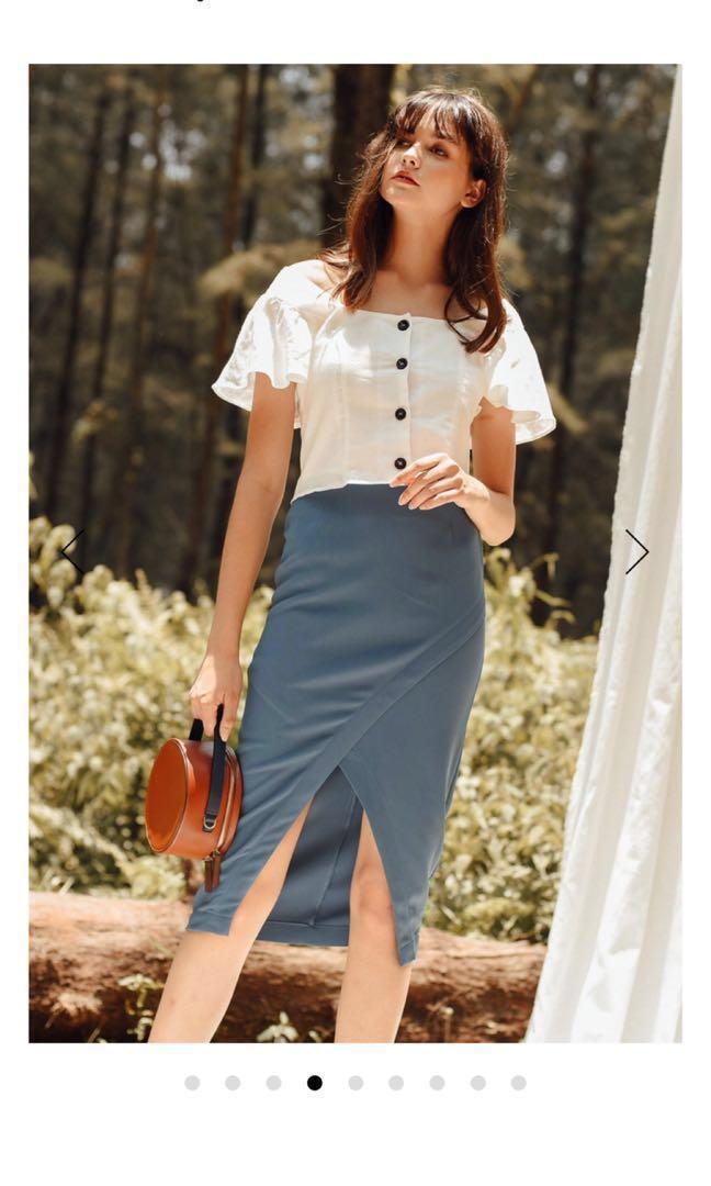 Cheyenne Skirt in Ash Blue, Women's Fashion, Bottoms, Skirts on Carousell