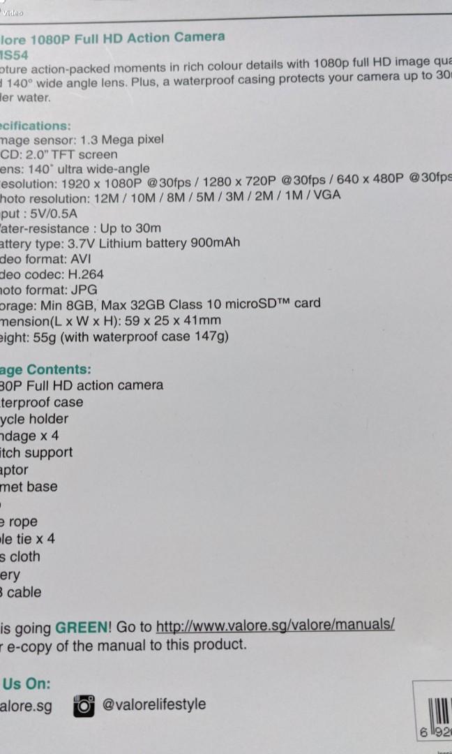 Valore full HD action camera, Photography, Video Cameras on Carousell