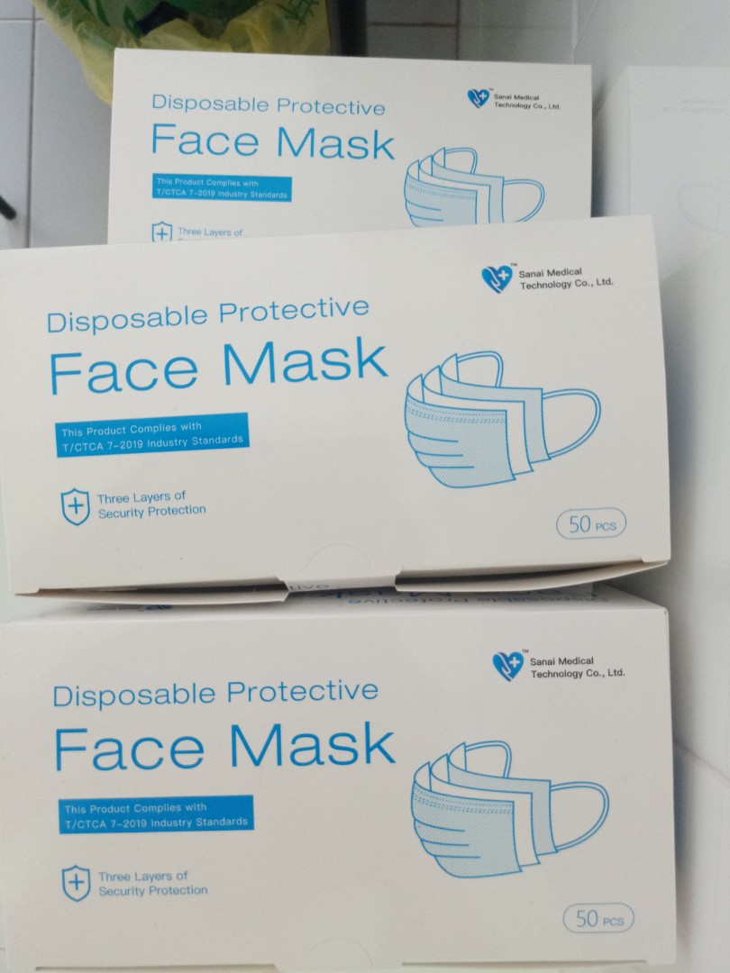 Face mask 3 ply 50 pcs per box, Health & Nutrition, Face Masks & Face ...