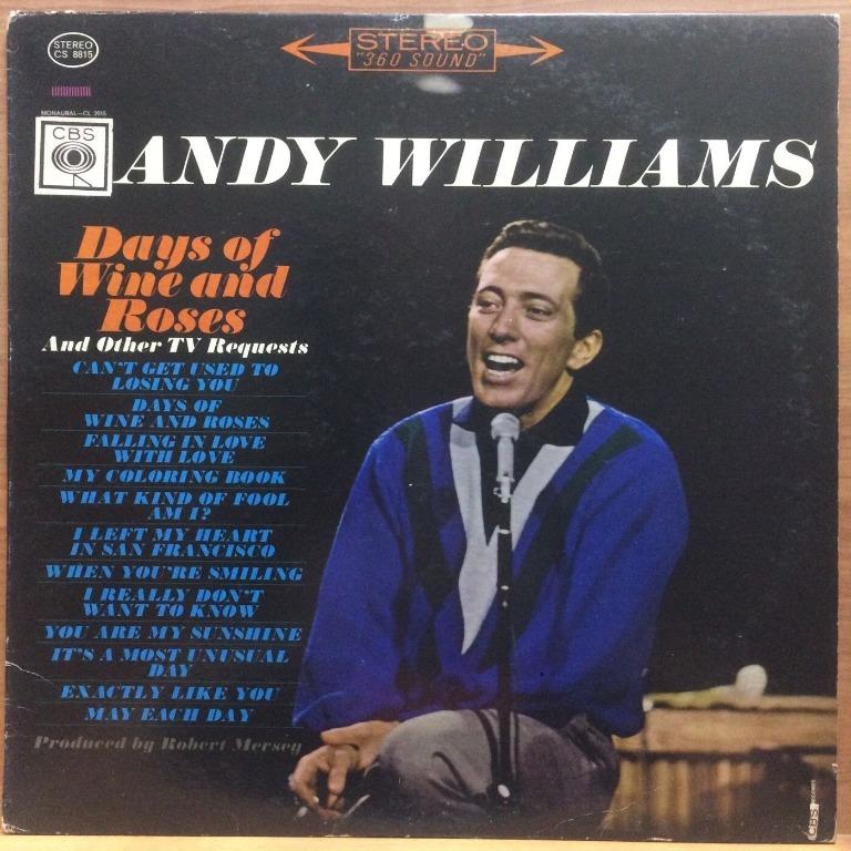 LP 黑膠唱片 Andy Williams Days Of Wine And Rose And Other TV Requests (US), 興趣及遊戲, 音樂、樂器 & 配件, 音樂與媒體 ...