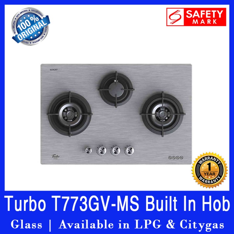 (BULKY) Turbo T773GV-MS Built In Hob. 77cm, 3 Burner Hob. With Safety Valve. Available in LPG ...