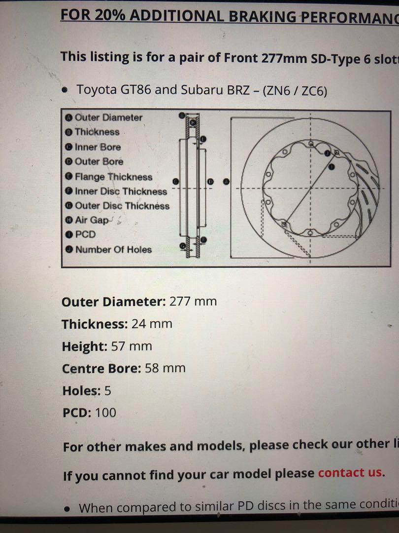 Dixcel front disc part number : SD TYPE 3612827 5x100 fit for brz/86 ver7 8 Condition 9.5/10 Use ...