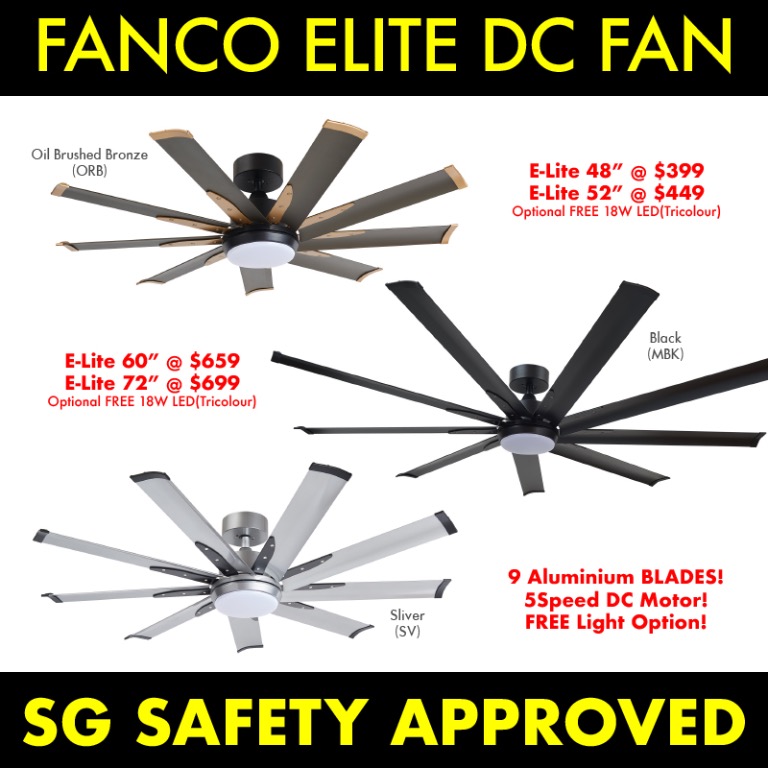 FANCO Elite DC Fan 9Blades 48"/52"/60"/72", Furniture & Home Living ...