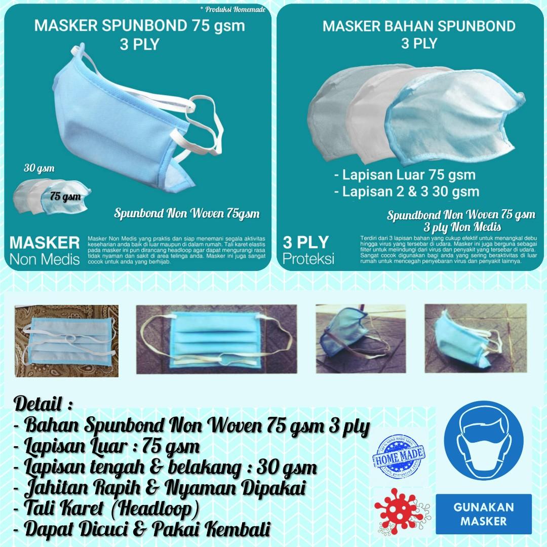 Ready Stock Masker Bahan Spunbond 75 gsm 3 Lapis Bisa Dicuci, Barang ...