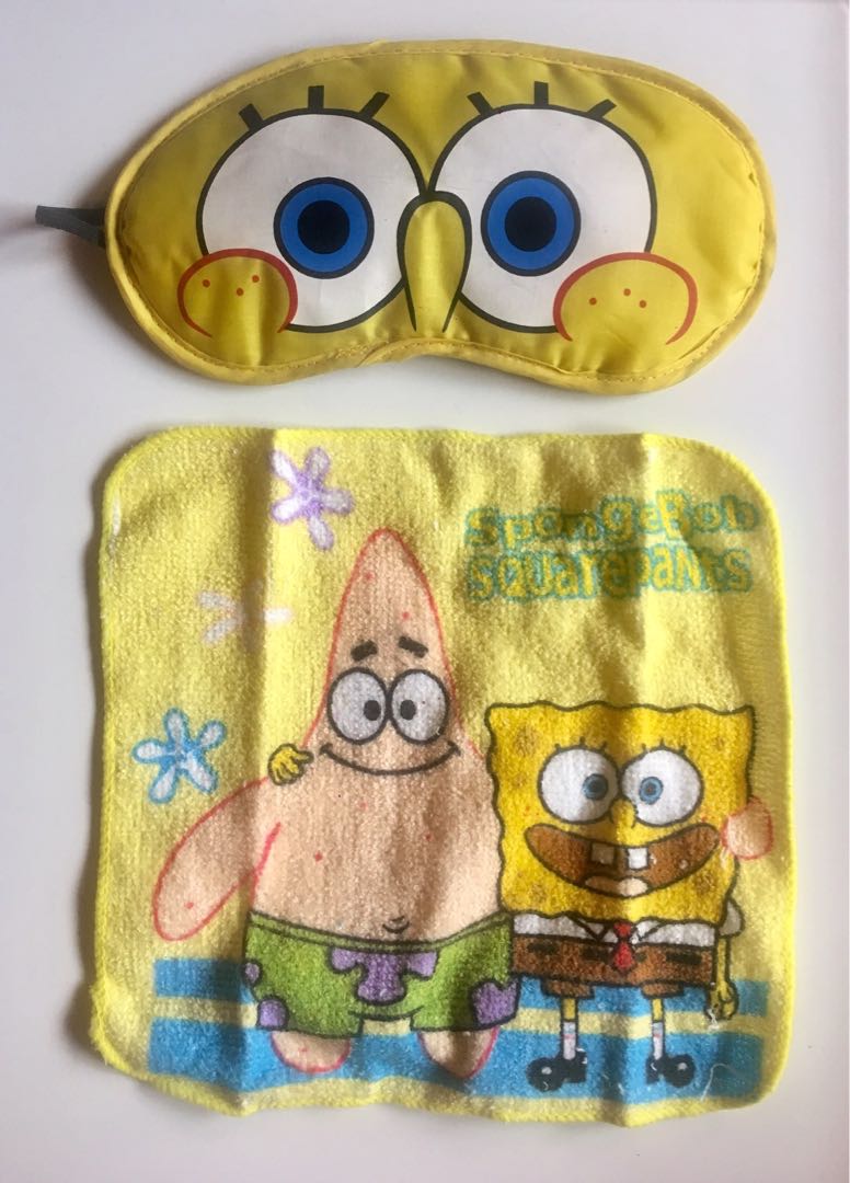 Spongebob squarepants cute travel kit | face towel + sleep eye mask ...