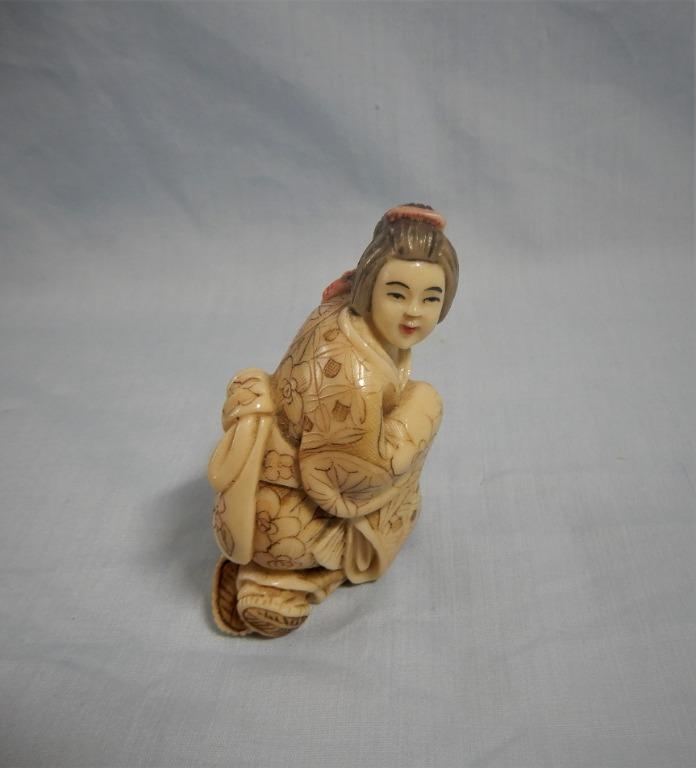 Antique hand carved Japanese netsuke Geisha resin mid 1900s, Hobbies ...