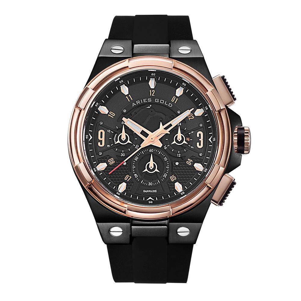 ARIES GOLD ANALOG LIGHTNING ROSE GOLD STAINLESS STEEL G 7016 BKRG-BKRG ...