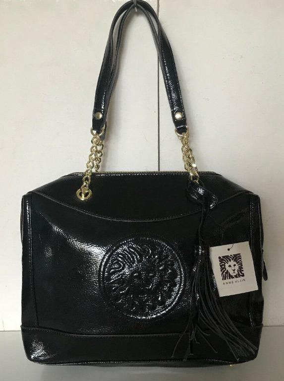 NEW ANNE KLEIN AK LEO LEGACY VI BLACK GOLD CHAIN SATCHEL TOTE BAG PURSE ...