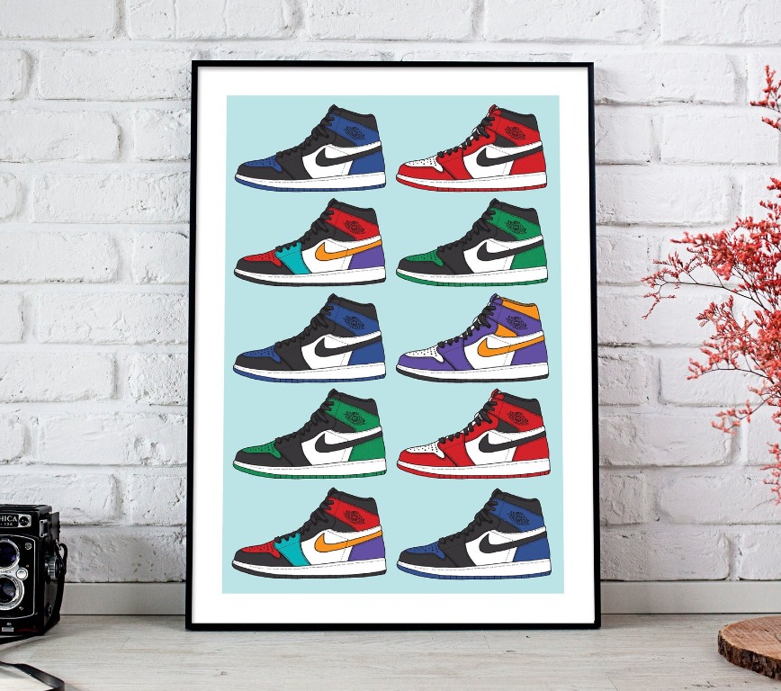 Nike Air Jordan Trainers 90s Retro Poster Decor, Hobbies & Toys ...