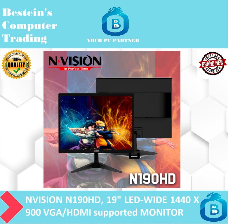 NVISION N190HD, 19" LED-WIDE 1440 X 900 VGA/HDMI supported MONITOR ...