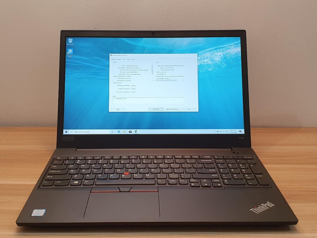 LENOVO THINKPAD E590 core i7 8th gen, 256gb ssd, 16gb ram, 8gb total ...