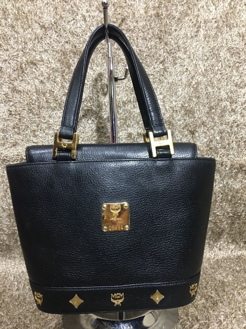 Original MCM black leather germany hand bag, Luxury, Bags & Wallets on ...