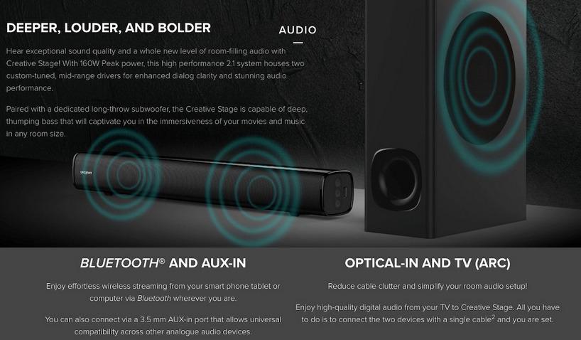 Creative Stage 2.1 High Performance Soundbar With Subwoofer For TV ...