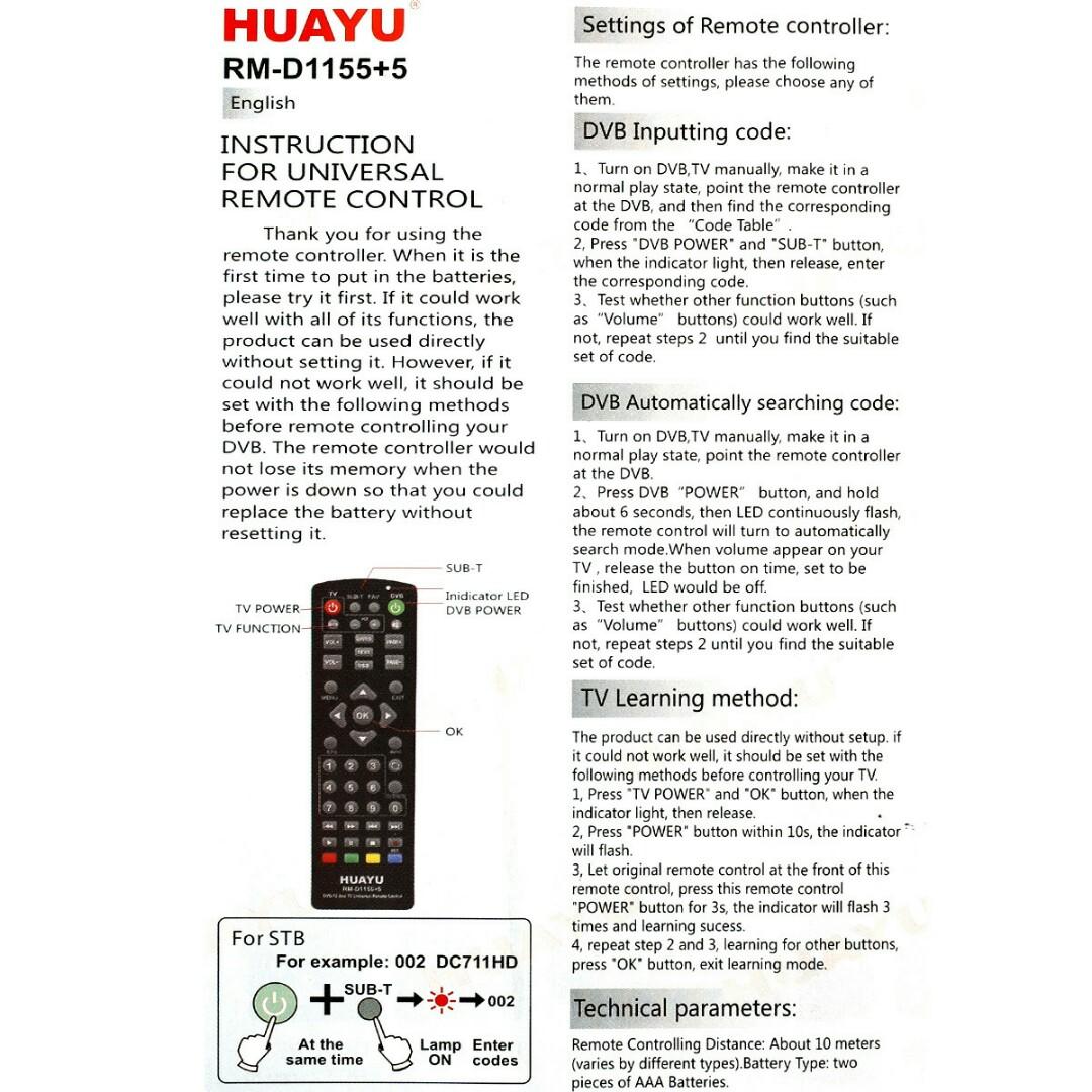 HUAYU Universal Tv Remote Control Controller MYTV Dvb-T2 Remote Rm-D1155 Satellite Television ...