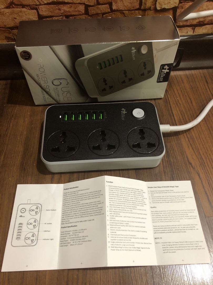 Universal USB Power Socket Extension 3 Way Outlets 6 USB Ports ...