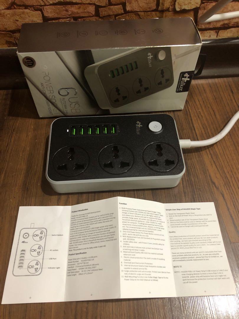 Universal USB Power Socket Extension 3 Way Outlets 6 USB Ports ...