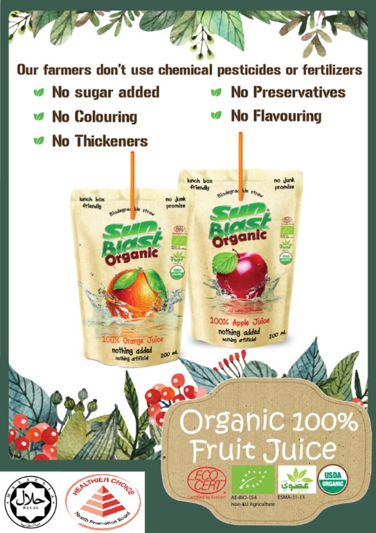 Sun Blast (certified Organic Healthier choice) 100% fruit juice ...