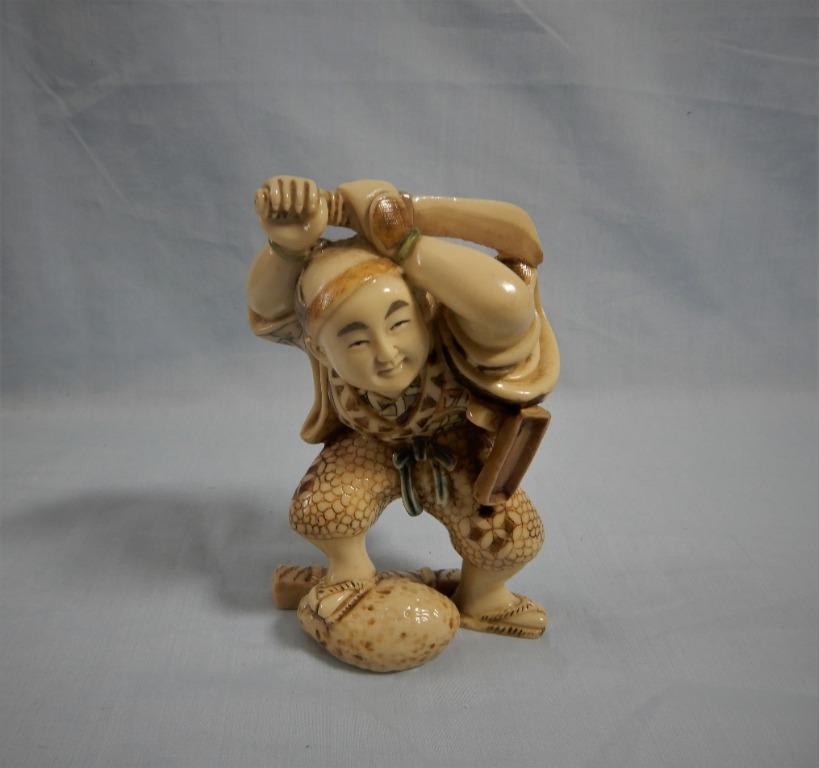 Vintage Japanese netsuke farmer sword hand carved fine details 1960s ...