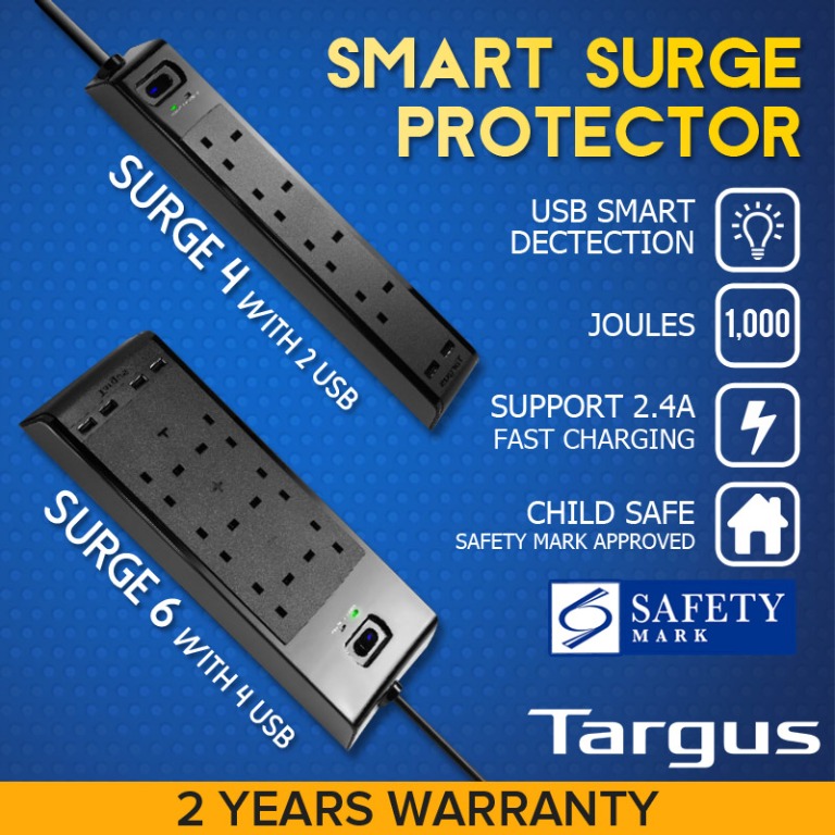 End April Promotion !!! Targus 4/6 Way Smart Surge Protector / Power ...