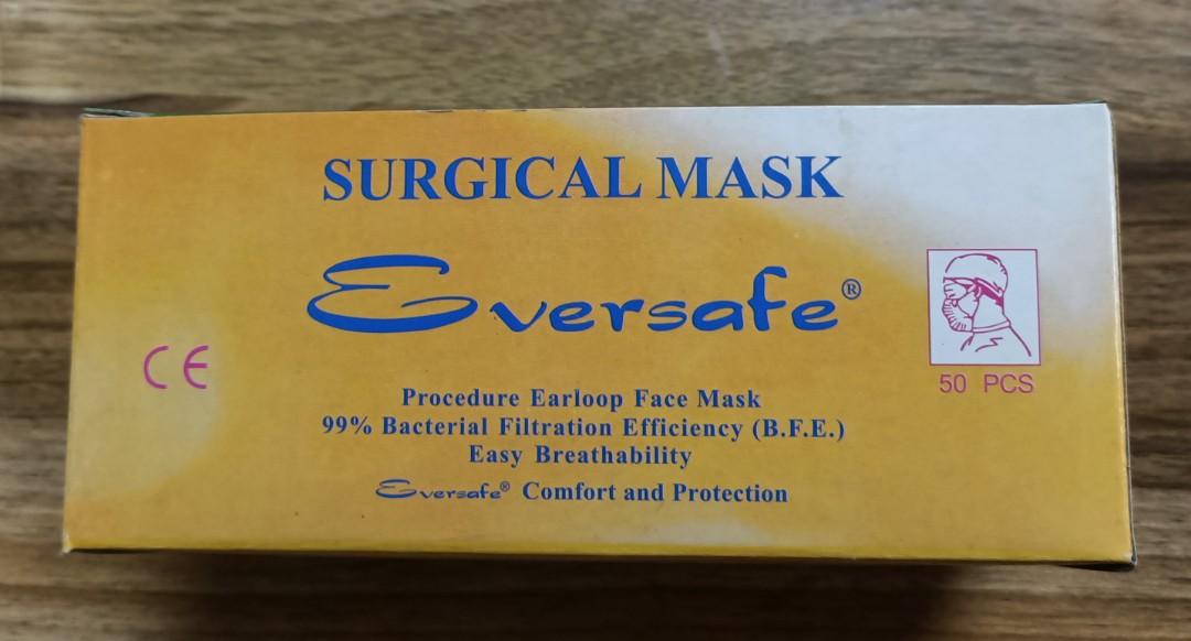 Eversafe surgical mask 3 ply (50 Pcs), Health & Nutrition, Face Masks & Face Shields on Carousell