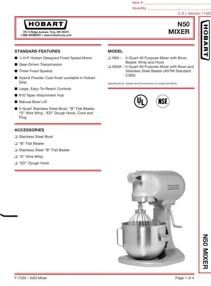 Hobart n50 mixer, TV & Home Appliances, Kitchen Appliances, Hand ...