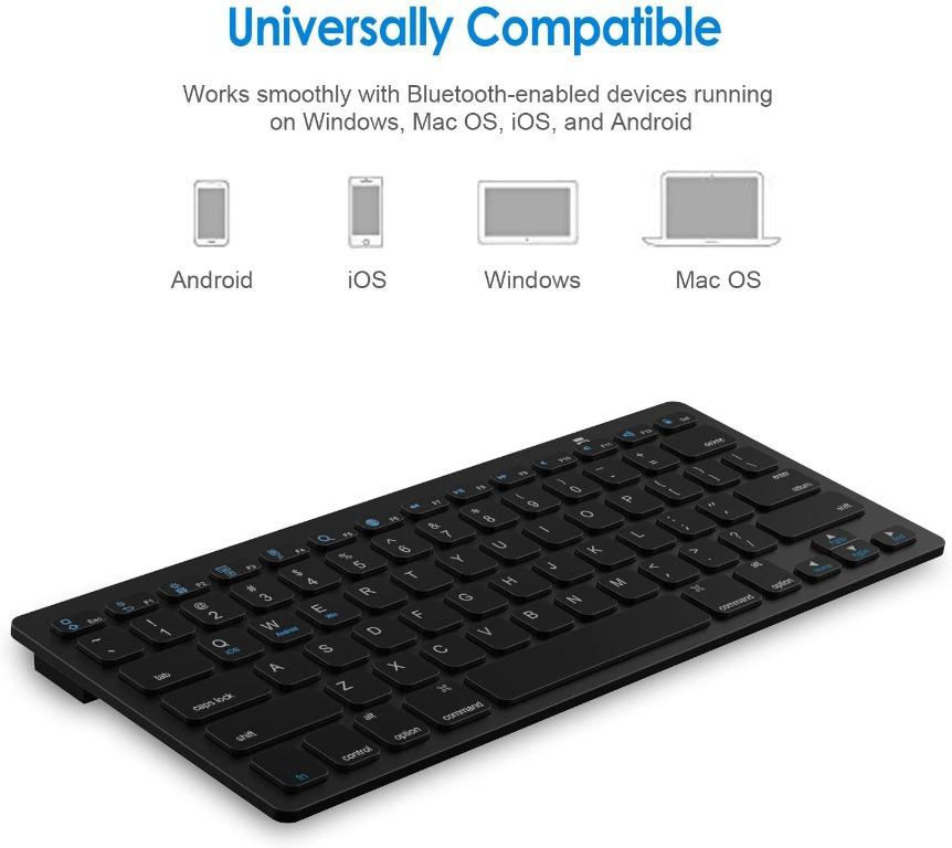JETech 2155 Universal Bluetooth Wireless Keyboard, Black, Computers ...