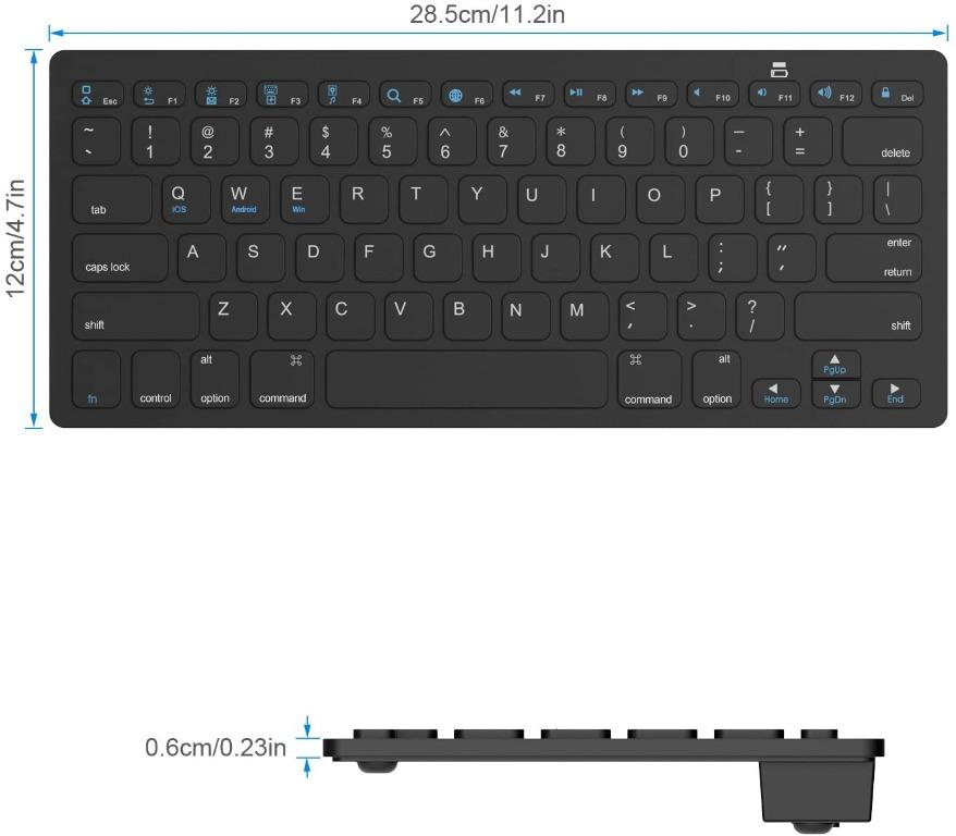 JETech 2155 Universal Bluetooth Wireless Keyboard, Black, Computers ...