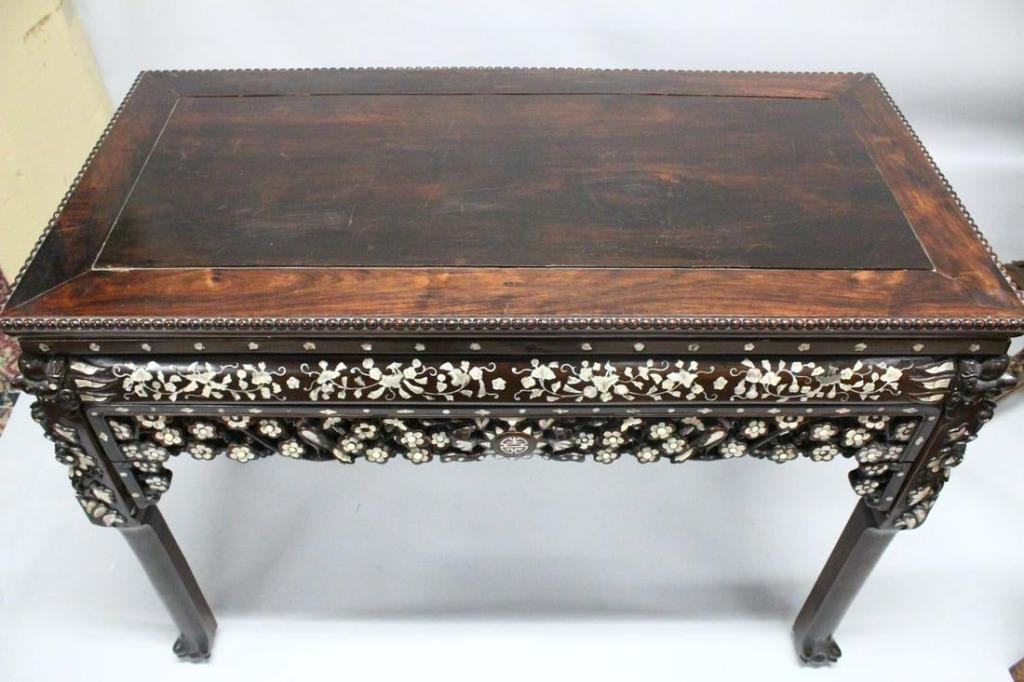 Straits Chinese/Peranakan Mother-of-Pearl Inlaid Hardwood Table ...