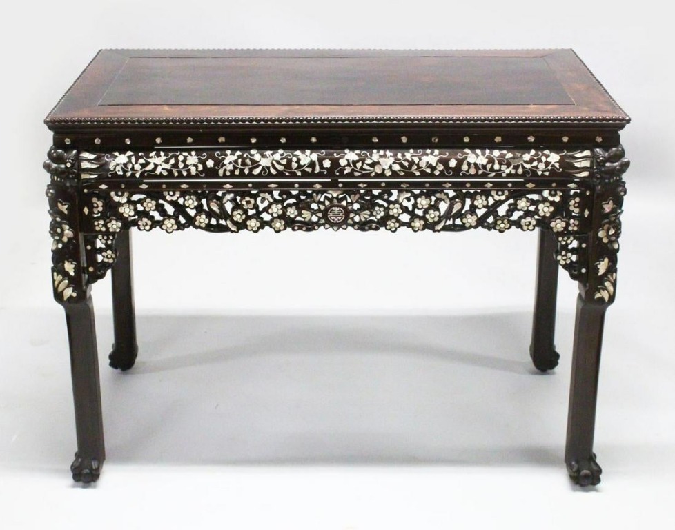 Straits Chinese/Peranakan Mother-of-Pearl Inlaid Hardwood Table ...