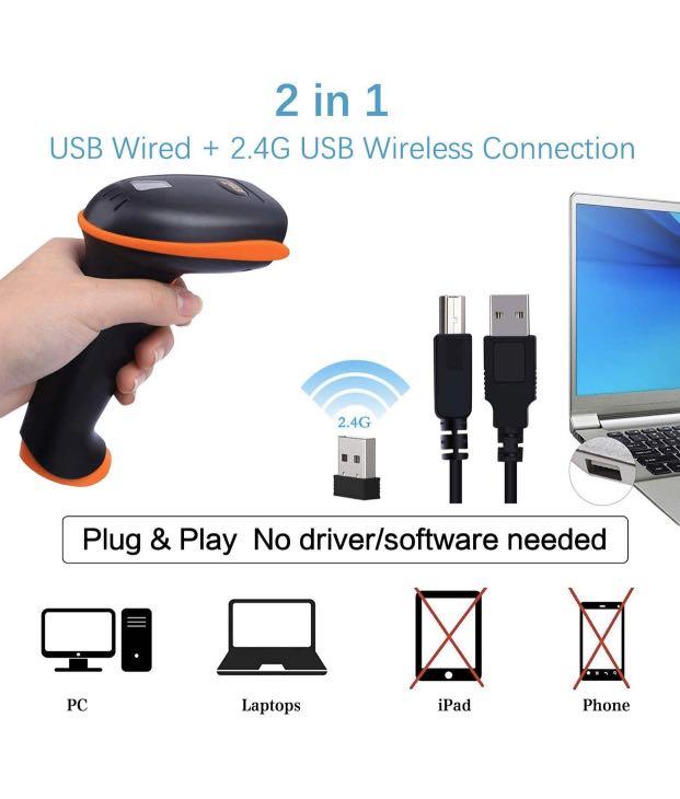 Tera Barcode Scanner D5100 1D/2D QR Code Scanner with Stand, wireless ...