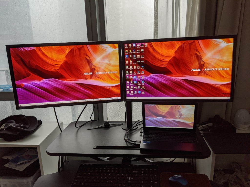 Two 24" monitors, dual monitor stand (optional) and docking station ...