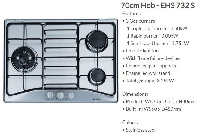 ELBA 3/4 BURNER STAINLESS STEEL GAS HOB [EHS 635 SB/EHS 935 SB/EHS 945 ...