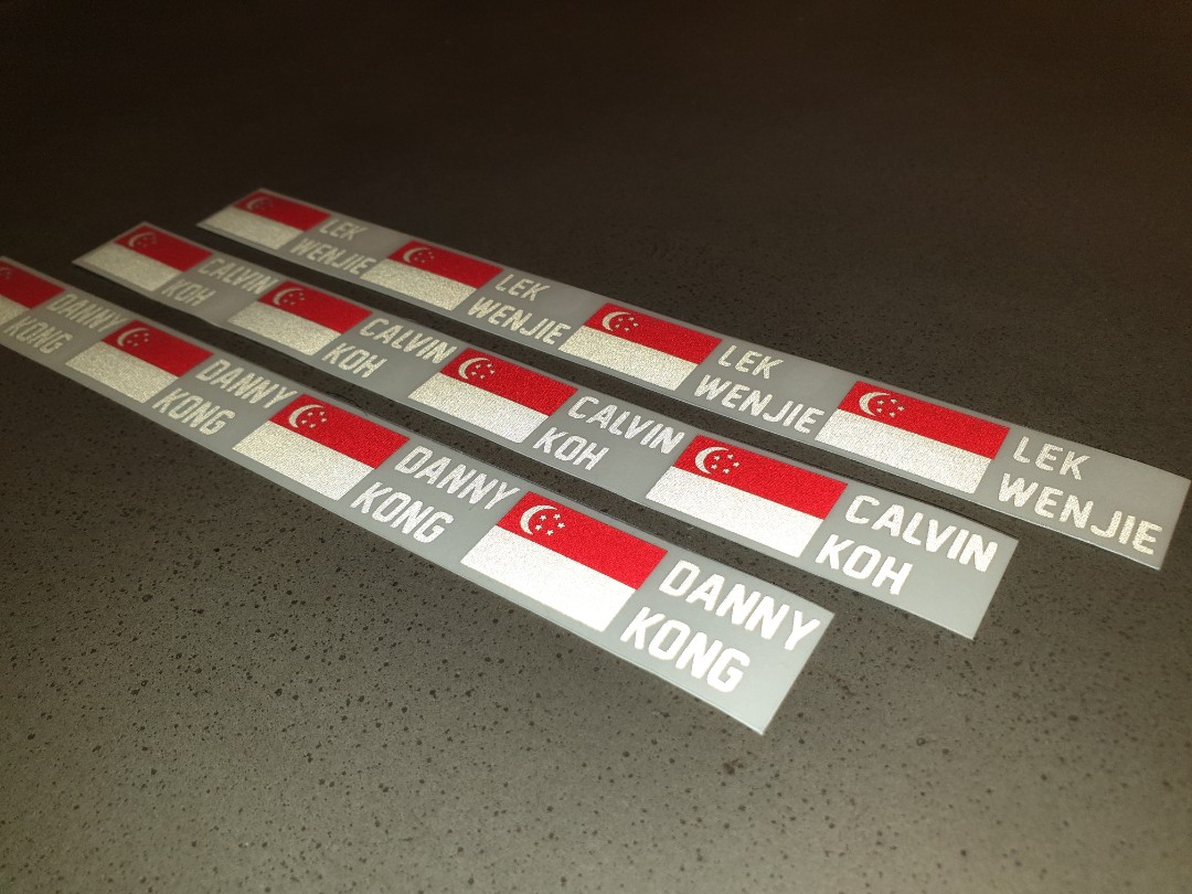 Singapore flag with name sticker, Hobbies & Toys, Stationery & Craft ...