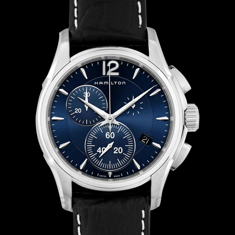 [NEW] Hamilton Jazzmaster Chrono Quartz Blue Steel/Leather 42mm ...