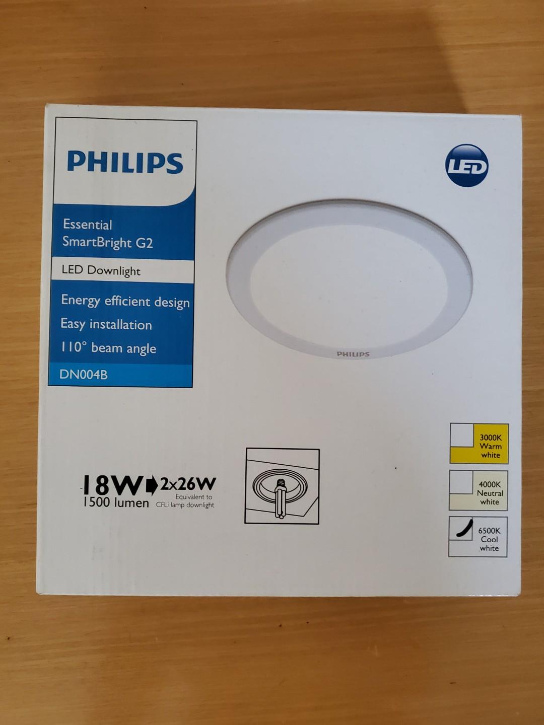Philips LED Downlight 18W，6500K cool white 飛利浦浴室燈 冷白光 護眼 慳電, 傢俬＆家居, 燈飾及 ...
