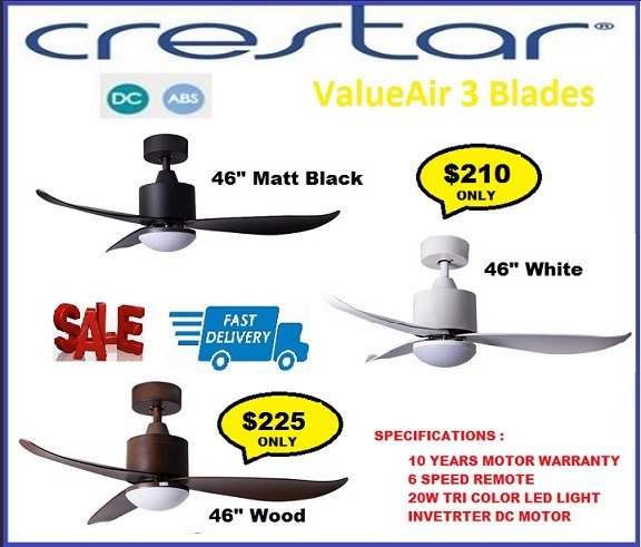 Crestar ValueAir 3 Blades 46-inches Ceiling Fan + Remote Control With ...